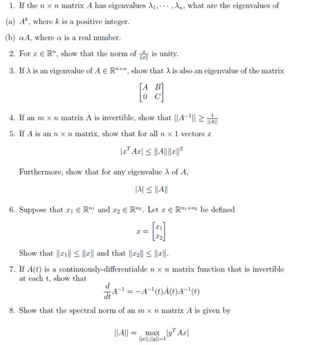 Solved 1 If The N×n Matrix A Has Eigenvalues λ1⋯λn What