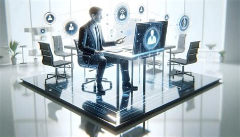 Manager Conducting A Virtual Meeting In A Glossy Flexible Workspace Concept As Camera Movement