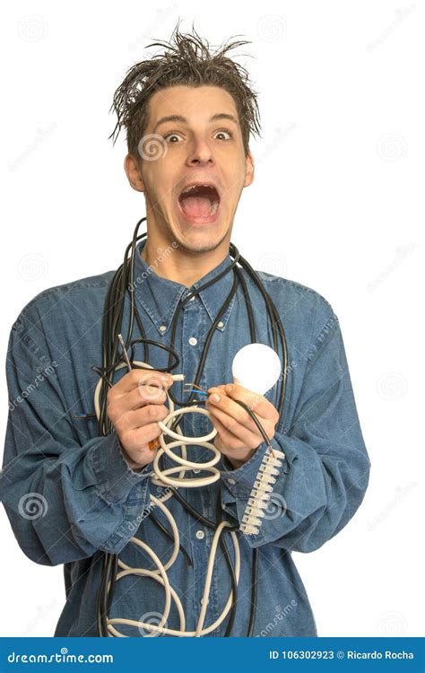 Electrician In Trouble Getting Eletrocuted Stock Image Image Of