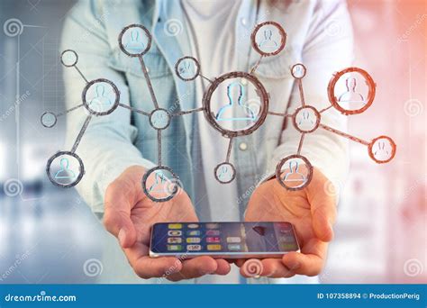 Network Connection With People Linked Each Other In Technology W Stock