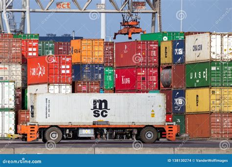 Automated Vehicle Sea Containers Port Terminal Editorial Stock Image Image Of Docked Loading