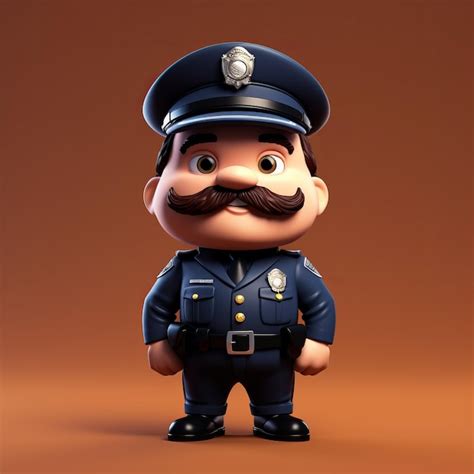 Premium AI Image Cute Mini Cop Cartoon Character With A Mustache