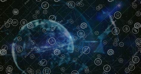 Image Of Globe With Network Of Social Media Icons And Numbers Stock