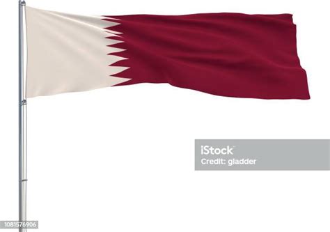 흰색 배경 3d 렌더링에 바람에 나 부 끼고 깃대에 카타르의 국기를 격리 3차원 형태에 대한 스톡 사진 및 기타 이미지 3차원 형태 공휴일 국가 관광명소 Istock