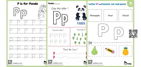 أوراق عمل حروف انجليزي Letter P للأطفال للطباعة Sadeky