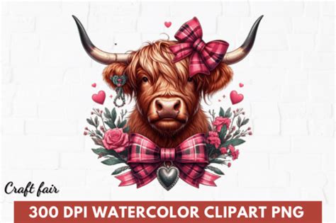 Highland Cow Bow Valentine Western PNG Graphic By Craft Fair Creative