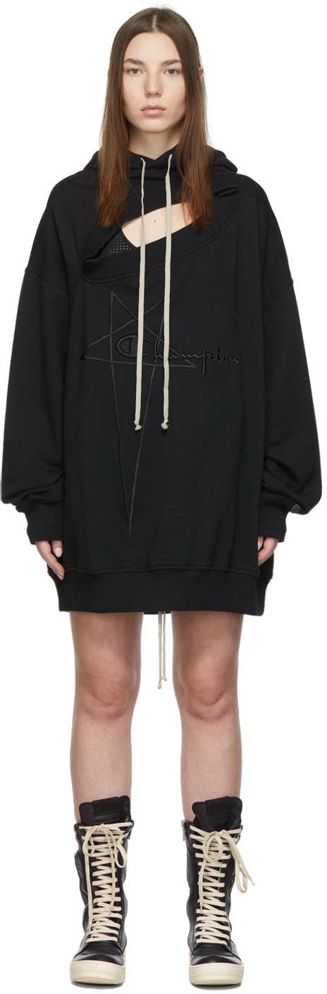 Rick Owens Black Champion Edition Tommy Hoodie Rick Owens