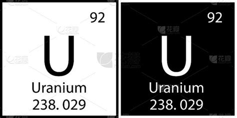 铀化学符号。门捷列夫表。科学的象征。方形框架。黑色和白色。矢量插图。股票的形象。