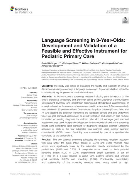 Pdf Language Screening In 3 Year Olds Development And Validation Of A Feasible And Effective