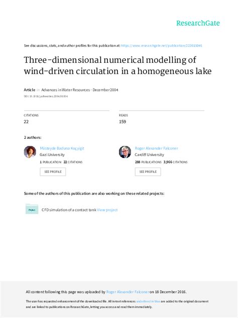 Pdf Three Dimensional Numerical Modelling Of Wind Driven Circulation
