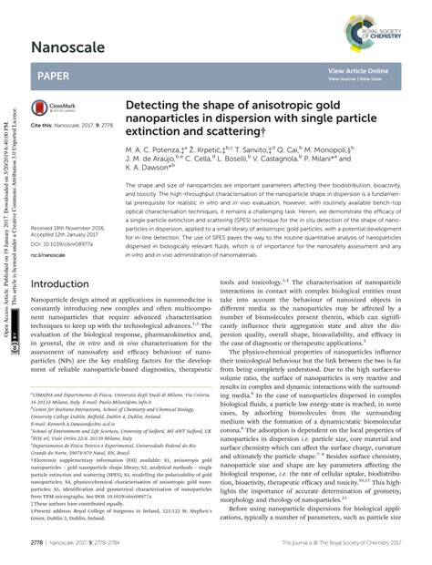 Pdf Detecting The Shape Of Anisotropic Gold Nanoparticles In