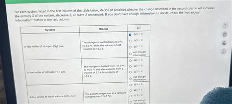 Solved For Each System Listed In The First Column Of The