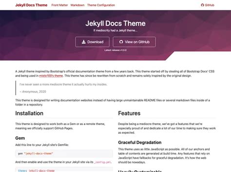 Jekyll Docs Theme By Allejo A Jekyll Template Built At Lightspeed