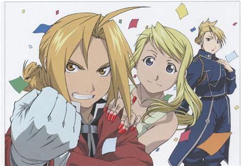 Fullmetal Alchemists Edward Elric Winry Rockbell And Lt Riza Hawkeye In A Party Setting With