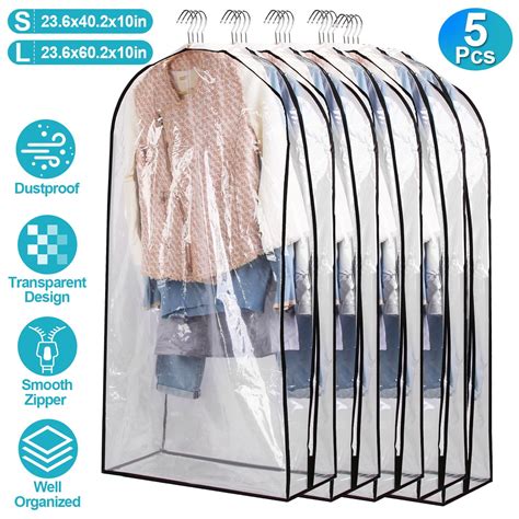 Clear Garment Bags For Hanging Clothes 5 Pack 40 Suit Bags For Closet