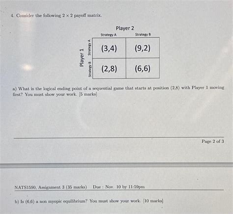 Solved Consider The Following Payoff Matrix A What Chegg