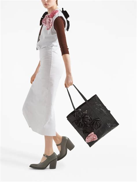 Prada Floral Appliqué Tote Bag Farfetch