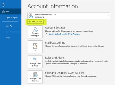 Adding An Email Account In Office 365 Knowledgebase Verve Hosting Inc