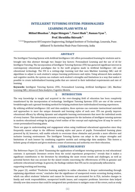 Pdf Intelligent Tutoring System Personalised Learning Plans With Ai