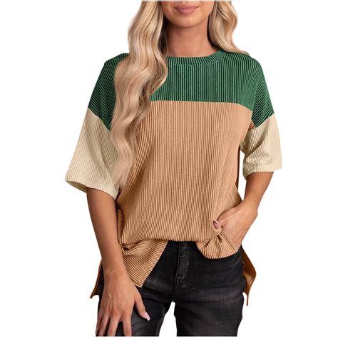 Annhoo Summer Tops For Women 2025 Trendy Color Block Half Sleeve