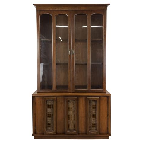 Mid Century Modern Compact China Cabinet With Cane Doors For Sale At