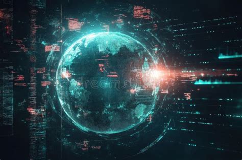 Digital Representation Of Earth Surrounded By Data Streams In A Futuristic Environment Stock