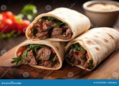 Lamb Kebabs Wrapped In A Warm Pita Bread Stock Illustration