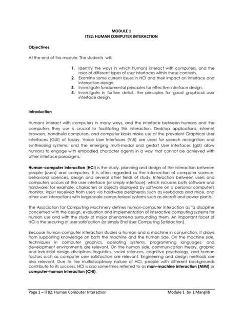 Hci Lecture Module 1 Pdf Humancomputer Interaction Graphical