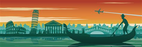 베니스 보트 그리고 피사 타워입니다 이탈리아의 유명한 랜드마크와 Symbolfor 피복 및 웹 디자인 빈티지 원형 스타일에 색상 강에 대한 스톡 벡터 아트 및 기타 이미지