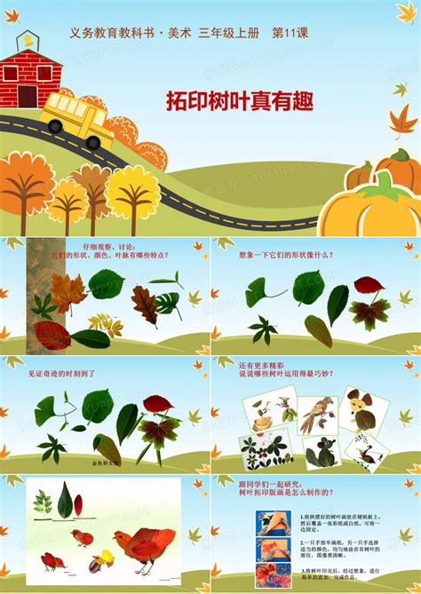 小学三年级上册美术课《拓印树叶真有趣》课件1ppt模板下载编号lykzmppl熊猫办公