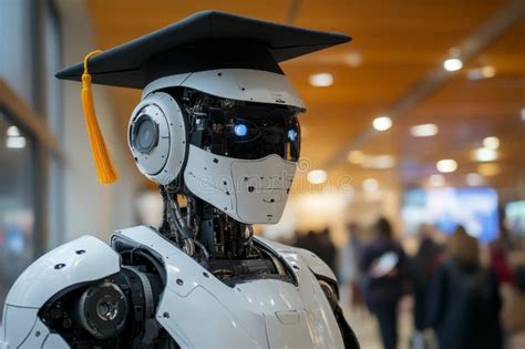 Advanced Humanoid Robot With Graduation Cap Symbolizes Successful Integration Of Artificial