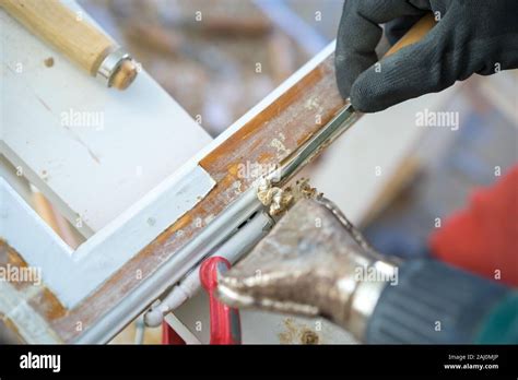 Manual Work Restoring Window Frames Stock Photo Alamy