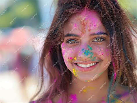 Premium Photo Indian Girl Celebratingi With Colors On Face