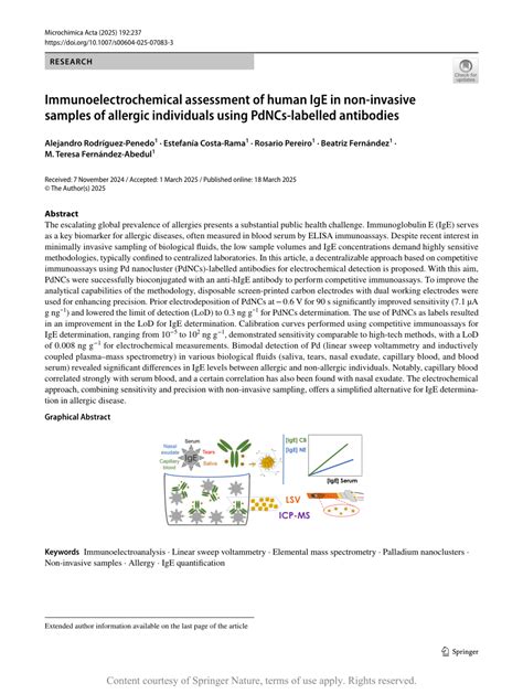 Pdf Immunoelectrochemical Assessment Of Human Ige In Non Invasive