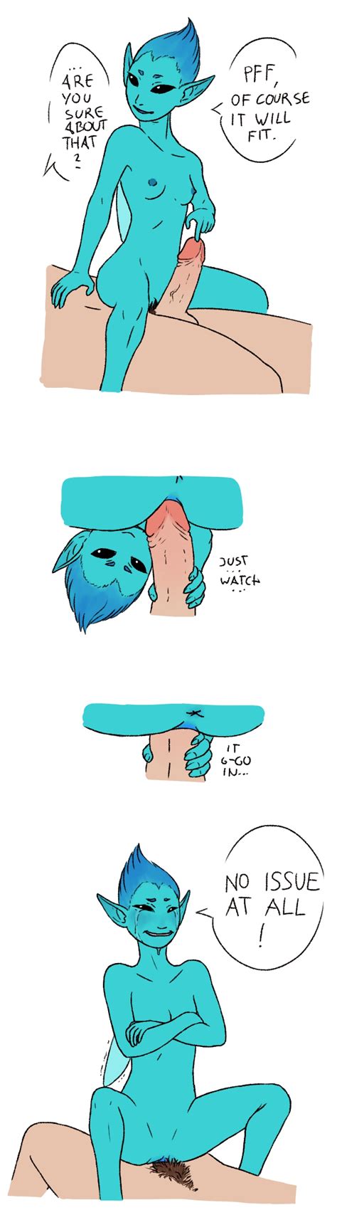 Rule 34 Anus Black Eyes Blue Body Blue Hair Blue Pussy Blue Skin Bodily Fluids Crossed Arms