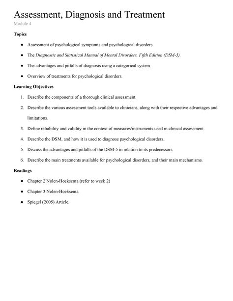 Module 4 Lecture Notes And Textbook Notes Assessment Diagnosis And
