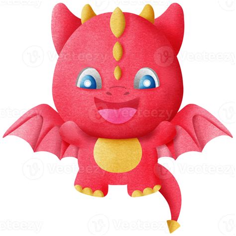 Red Cute Chubby Red Dragon Flying Wing 35564833 Png