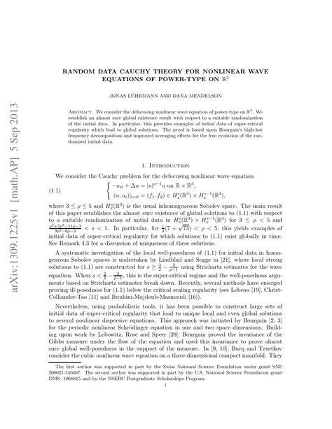 Pdf Random Data Cauchy Theory For Nonlinear Wave Equations Of Power Type On Ir3