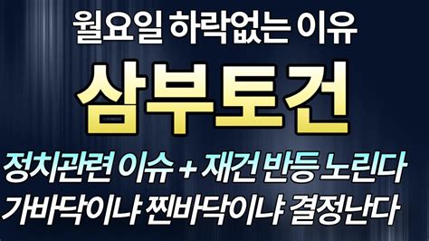 삼부토건 🔥 월요일 하락없을 이유 정치 이슈 호재 재건 반등 진짜 바닥 결정난다 Youtube