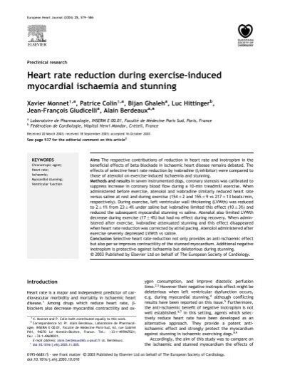 Heart Rate Reduction During Exercise Induced Myocardial Ischaemia