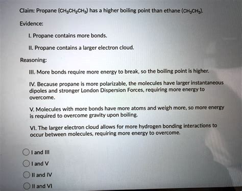 Claim Propane Chgchzcha Has Higher Boiling Point Than Ethane Chschz
