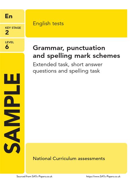 Ks2 English 2013 Level 6 Specimen Grammar Punctuation Spelling Marking Scheme Pdf Languages