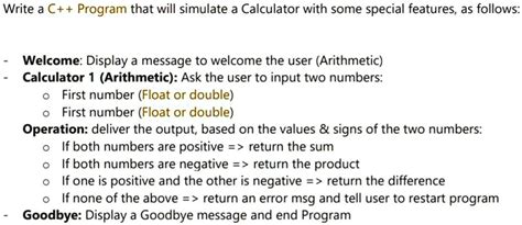 SOLVED Write A C Program That Will Simulate A Calculator With Some