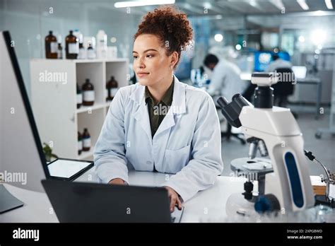 computer dna and science with woman in laboratory for development