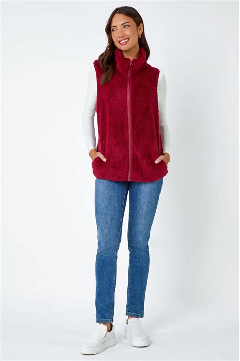 Burgundy Soft Sherpa Fleece Gilet Roman Uk