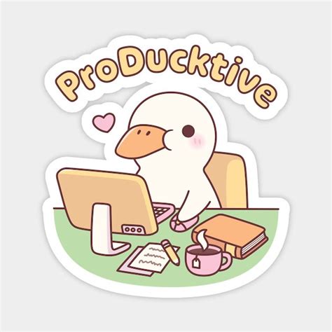 Cute Duck Working On Computer Producktive Pun Magnet Weird Stickers