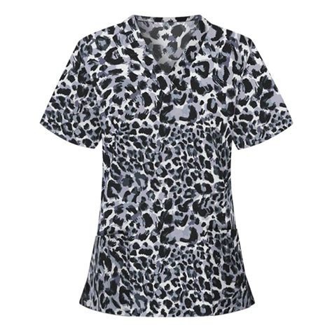 Einccm Women Scrub Tops Print Scrub Tops Women Short Sleeve V Neck