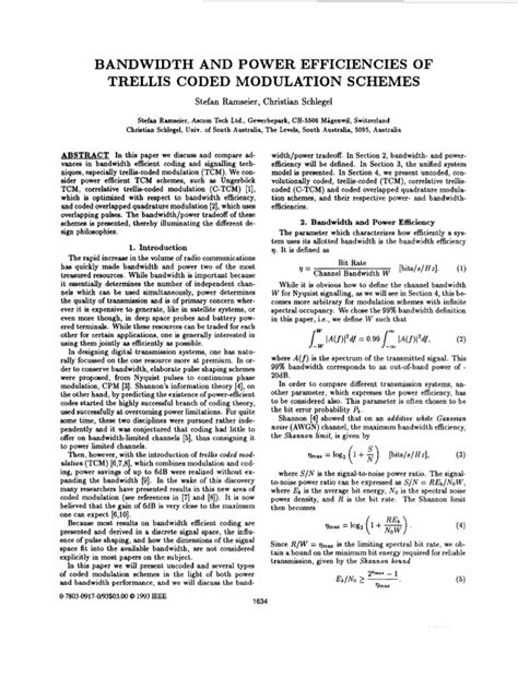 bandwidth and power efficiencies of trellis modulation coded schemes