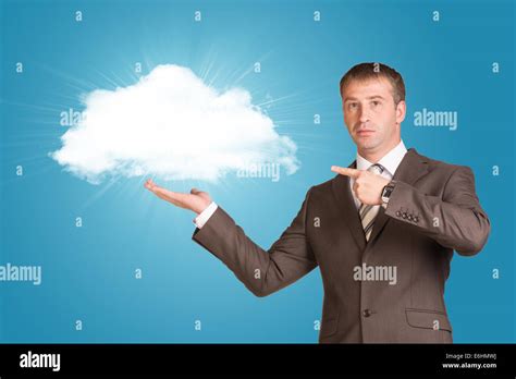 Businessman In A Suit Hold Cloud Stock Photo Alamy