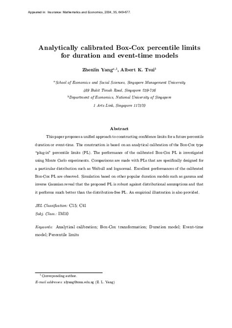 Pdf Analytically Calibrated Boxcox Percentile Limits For Duration And Event Time Models